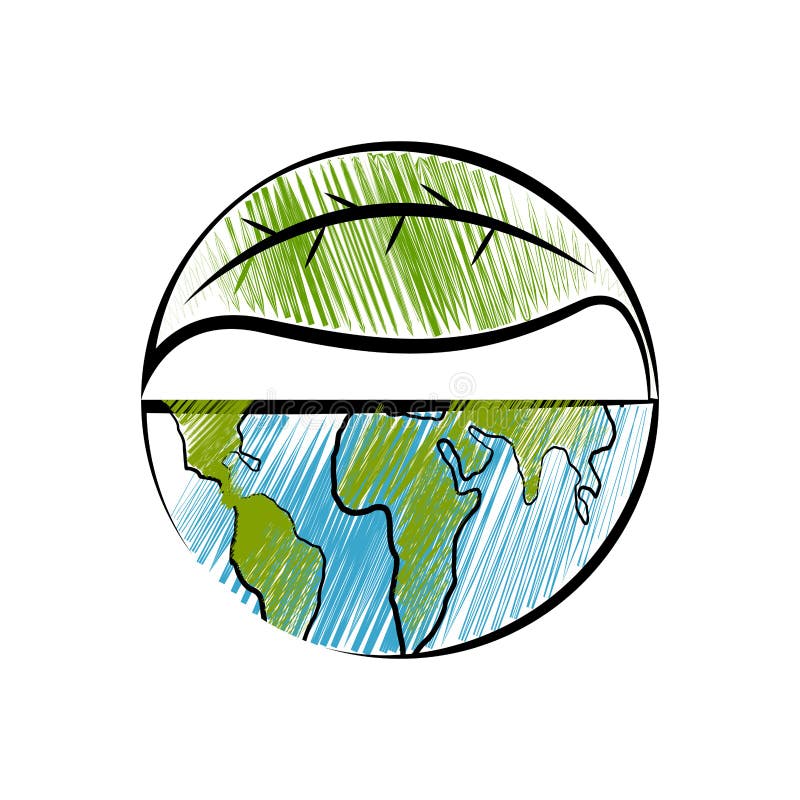 Sketch of a Half Earth with a Rainbow and Sun Stock Vector ...