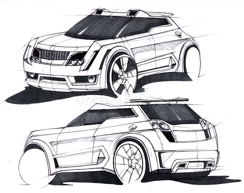 Sketch by Hand of a Vehicle with Increased Terrain. Illustration. Stock ...