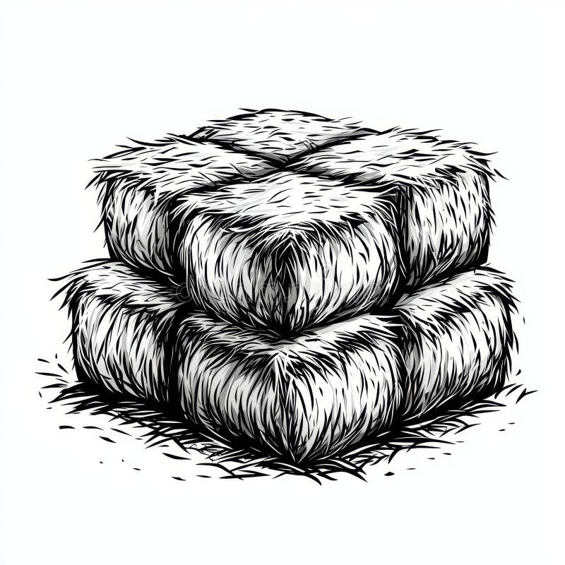 A Sketch of a Hay Bale Farm, Featuring a Hand-drawn Haystack in a ...
