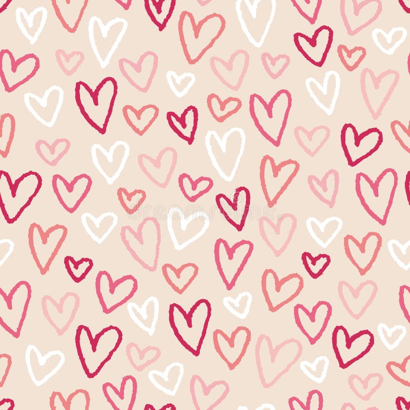 Hand Drawn Hearts Seamless Pattern Stock Vector - Illustration of ...