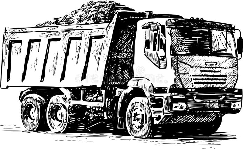 Sketch of a heavy lorry stock vector. Illustration of industry - 90870480