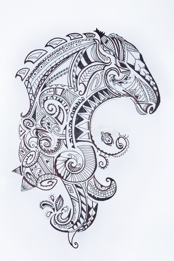 Sketch of a Horse in a Beautiful Pattern on a White Background. Stock ...