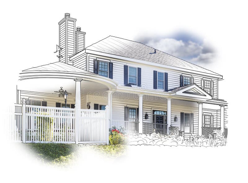 Sketch of House and Photo Combination on White Stock Illustration ...