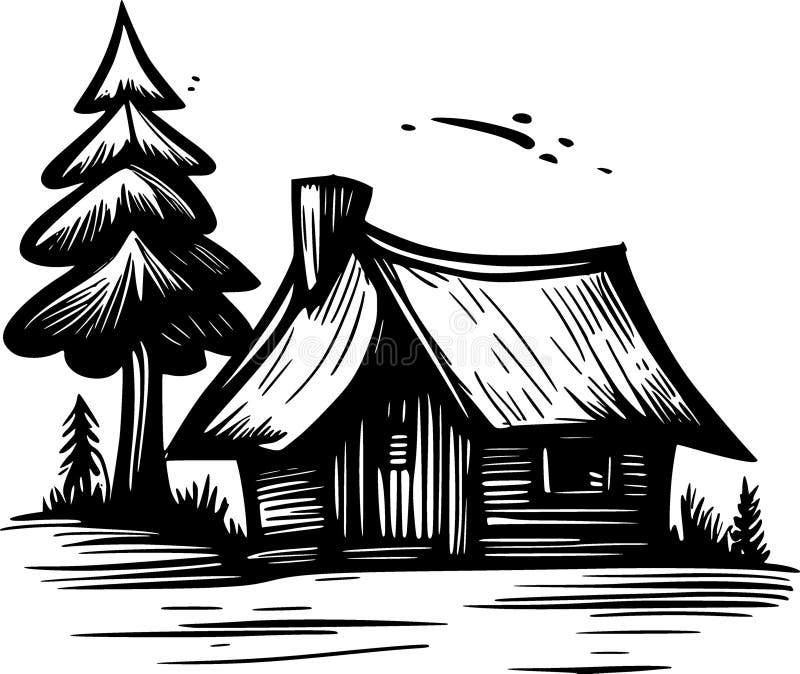 Sketch of a House with Trees. Hand Draw Stock Illustration ...