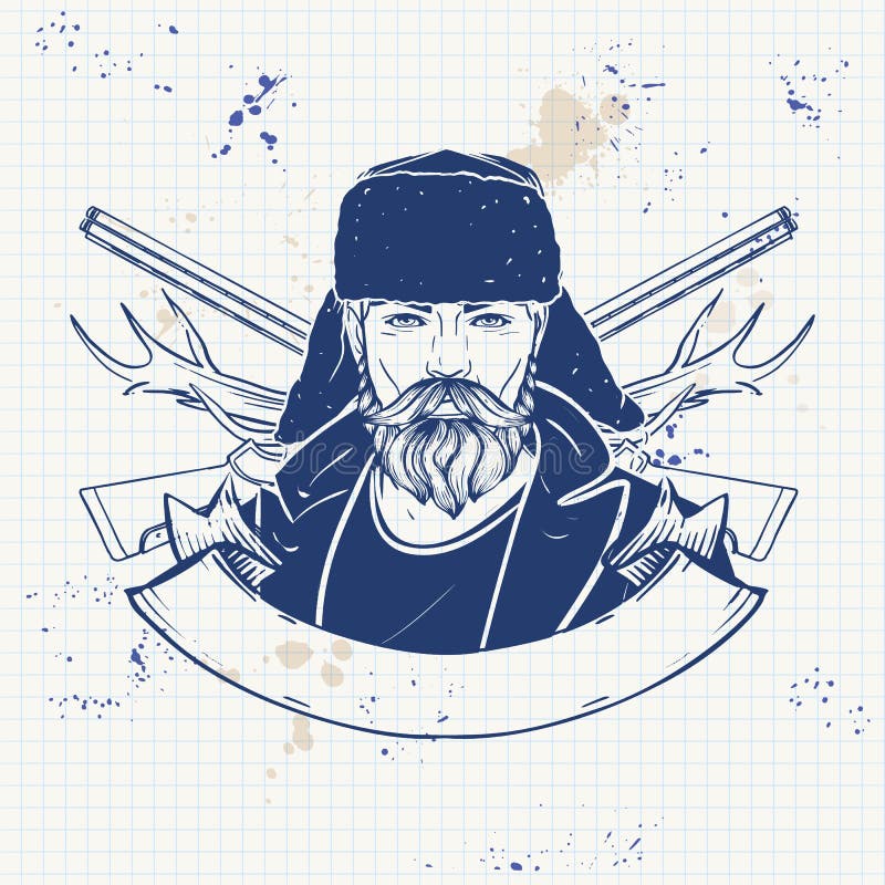 Sketch Hunter Man with Beard Stock Vector - Illustration of hunter ...