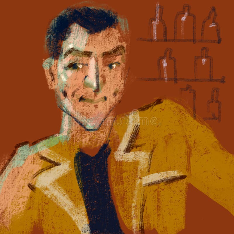 Sketch Illustration of a Bartender in a Bar, Vintage Style. Stock ...