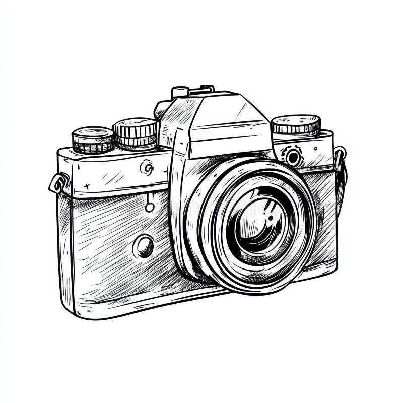Sketch Illustration of a Classic Vintage Camera with Detailed Features ...