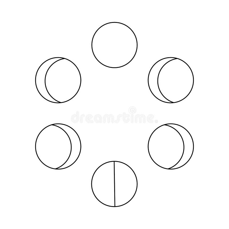 Sketch Image with Black Phase Moon. Outline Symbol. White Background ...