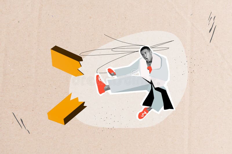 Sketch Image Collage of Professional Fighter Breaking Up Obstacle Block ...