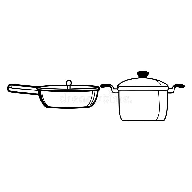 Sketch Image of Kitchen Tableware Pan Pot Saucepan Stew Pan Doodles of ...