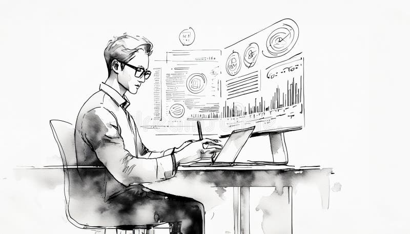 Data Analysis in Progress: a Modern Work Scene Stock Illustration ...