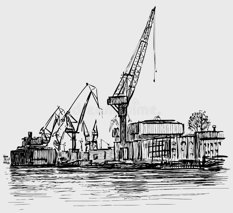 Sketch of Industrial Seaport Stock Vector - Illustration of port ...