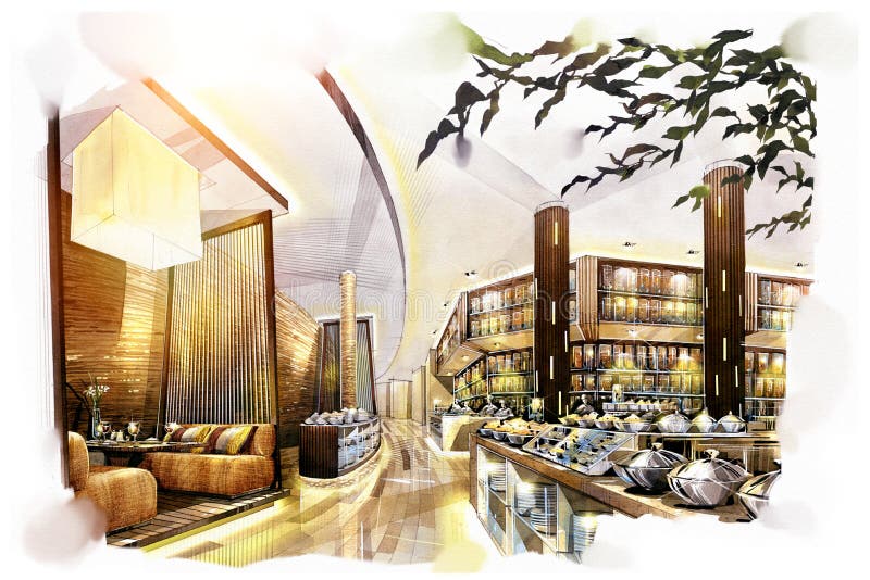 Sketch Interior All Day into a Watercolor Stock Illustration ...