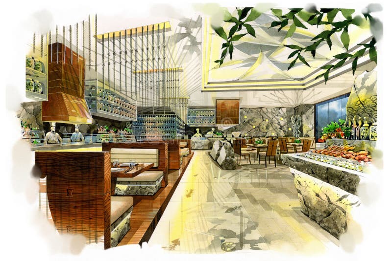 Sketch Interior All Day into a Watercolor Stock Illustration ...