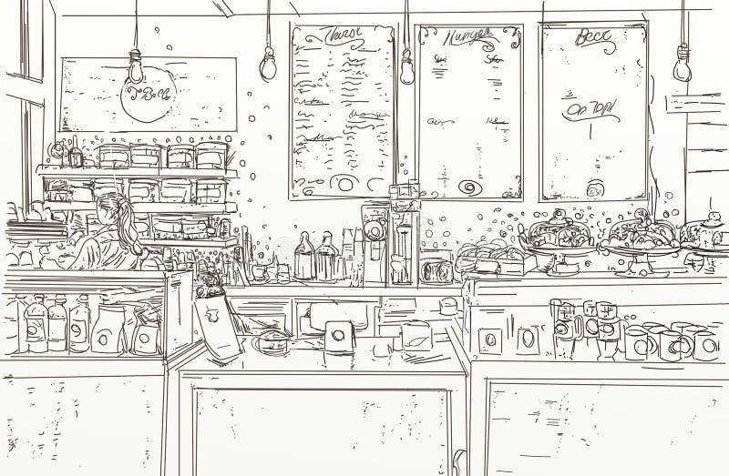 Sketch of the Interior of a Cafe. Hand-drawn Illustration Stock ...