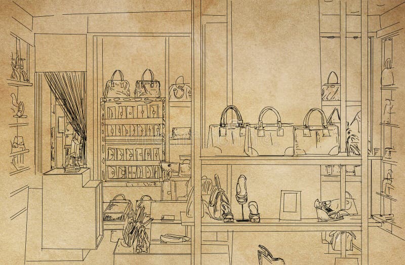 Sketch of the Interior of a Clothing Store. Vector Illustration Stock ...