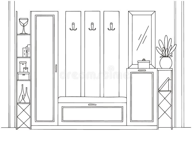 Sketch Interior. Hallway Furniture, Various Decorations and Other ...