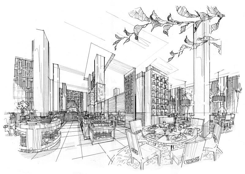 Sketch Interior Perspective All Day, Black and White Interior Design ...