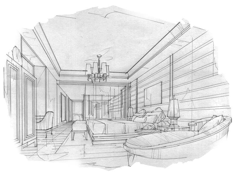 Sketch Interior Perspective Bedroom, Black and White Interior Design ...