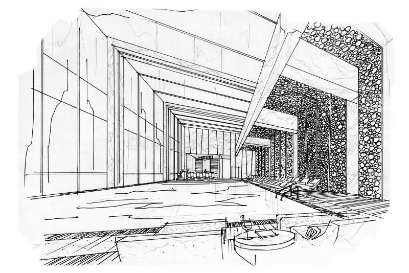 Sketch Interior Perspective Swimming Pools Stock Illustration ...