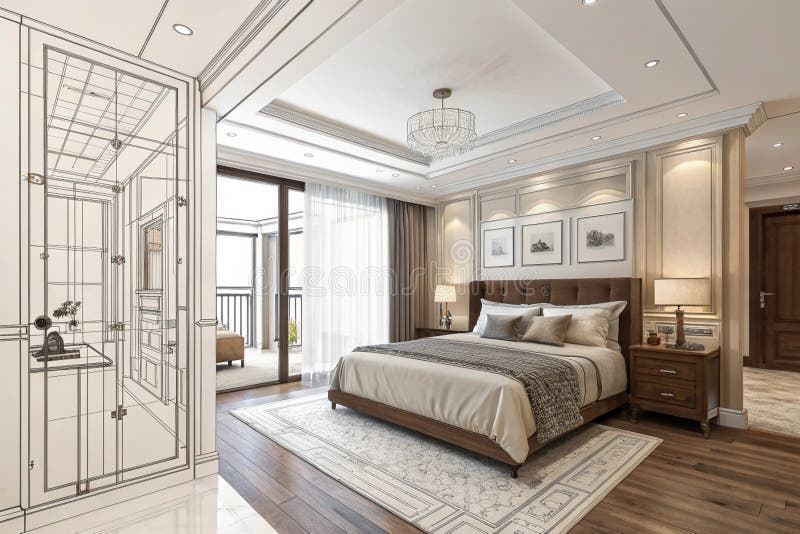 Linear Sketch of an Interior Room Plan Stock Illustration ...