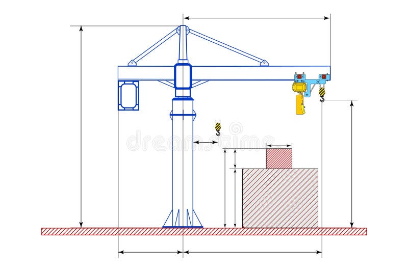 Sketch of a Jib Crane with Dimensions. Crane on a Support. Dimensional ...