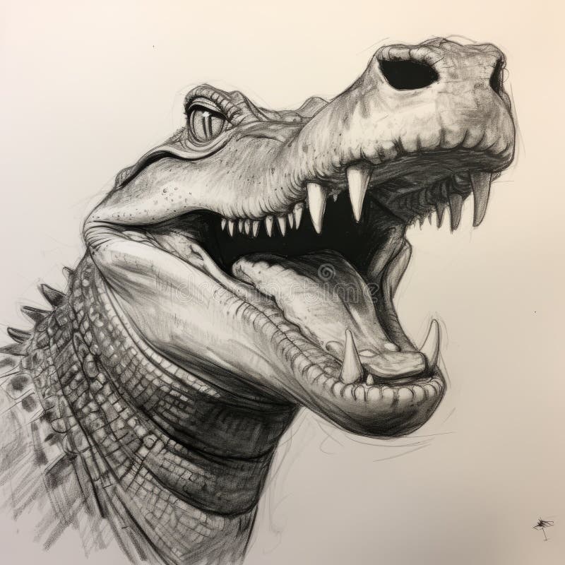 Dynamic Sketch of a Happy Crocodile Portrait in Dino Valls Style Stock ...
