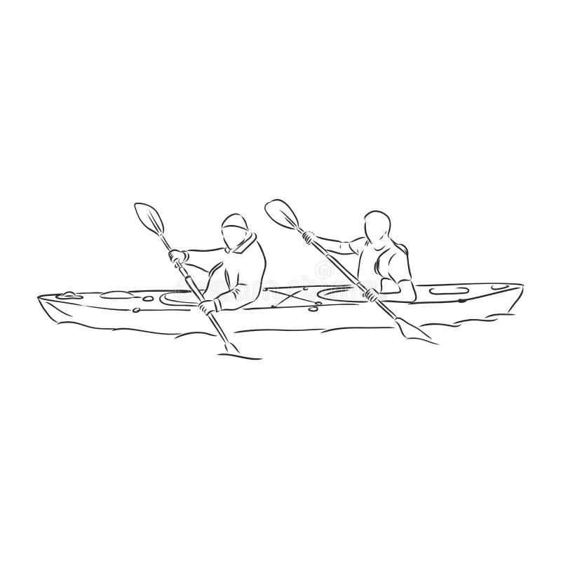 Sketch of Kayaking People, Hand Drawn Vector Illustration Stock Vector ...