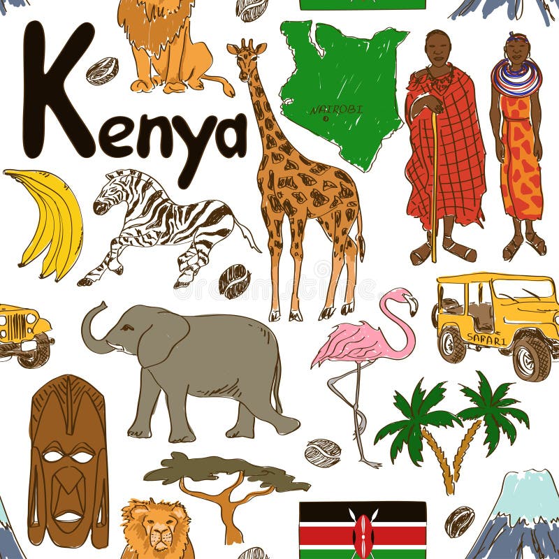 Sketch Kenya Seamless Pattern Stock Vector - Illustration of kenya ...