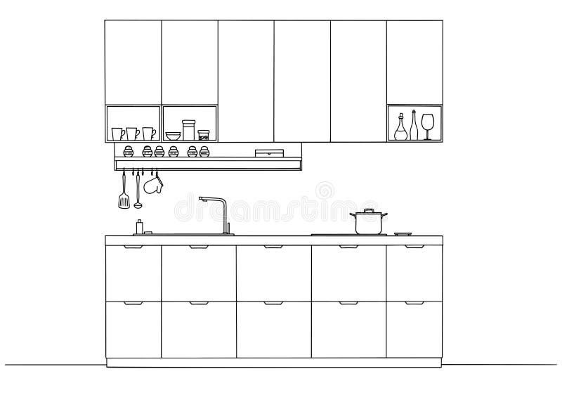 Sketch of the Kitchen Front View. Vector Stock Illustration ...