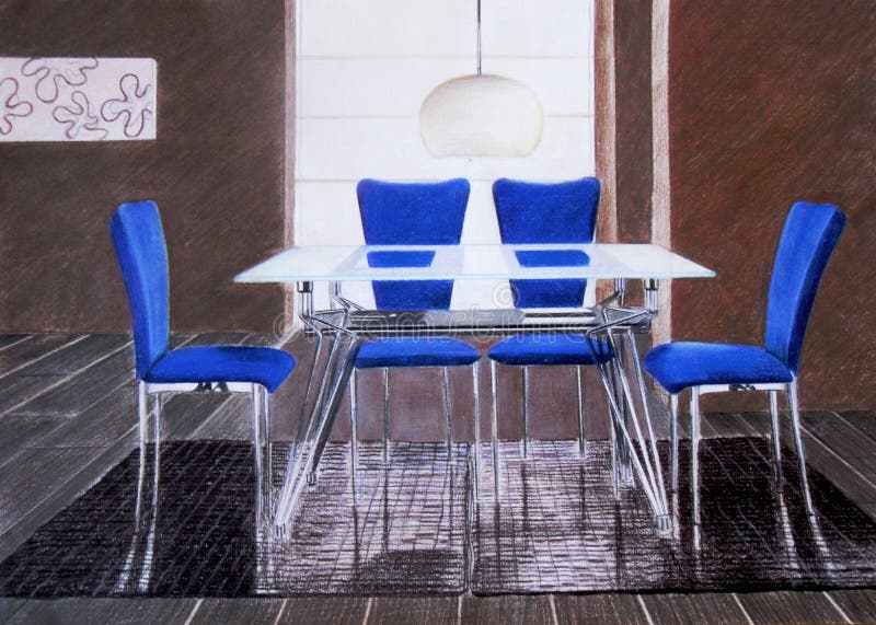 Sketch of kitchen interior stock illustration. Illustration of ...