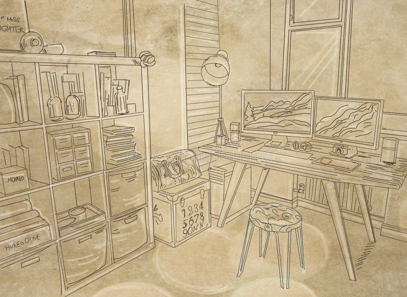 Sketch of a Kitchen in Vintage Style. Hand Drawing Stock Illustration ...