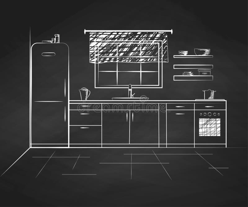 Sketch Kitchen with a Window. Vector Illustration in a Sketch Style ...