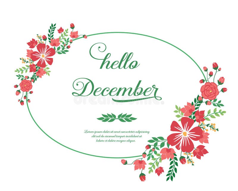 Sketch Lettering Hello December, with Red Wreath Frame Blooms. Vector ...