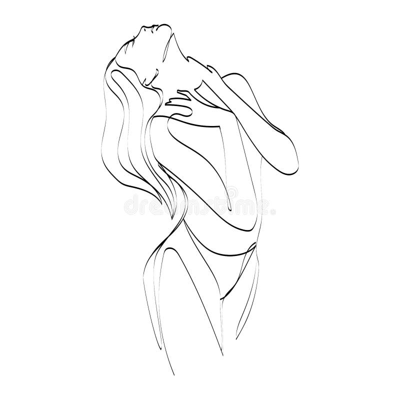 Sketch Line Art Woman Vector Illustration Design Continuous Line
