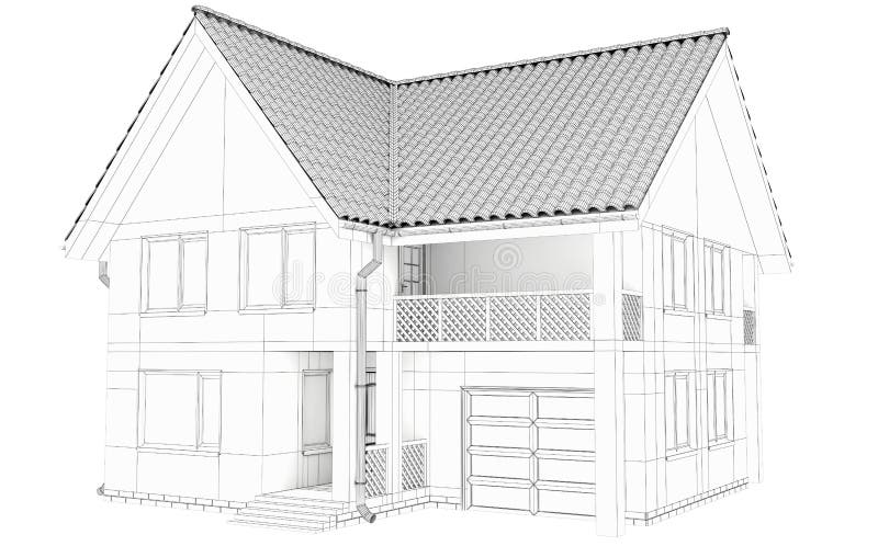 Sketch Lines of a Large Frame House. Created with Stock Illustration ...