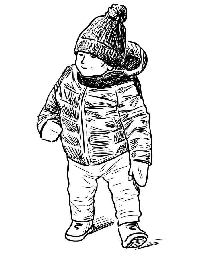 Sketch of Little Boy Going for a Stroll Stock Vector - Illustration of ...