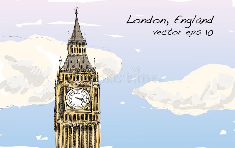 Sketch of London, England, Show Big Be with Clouds, Illustration Stock ...