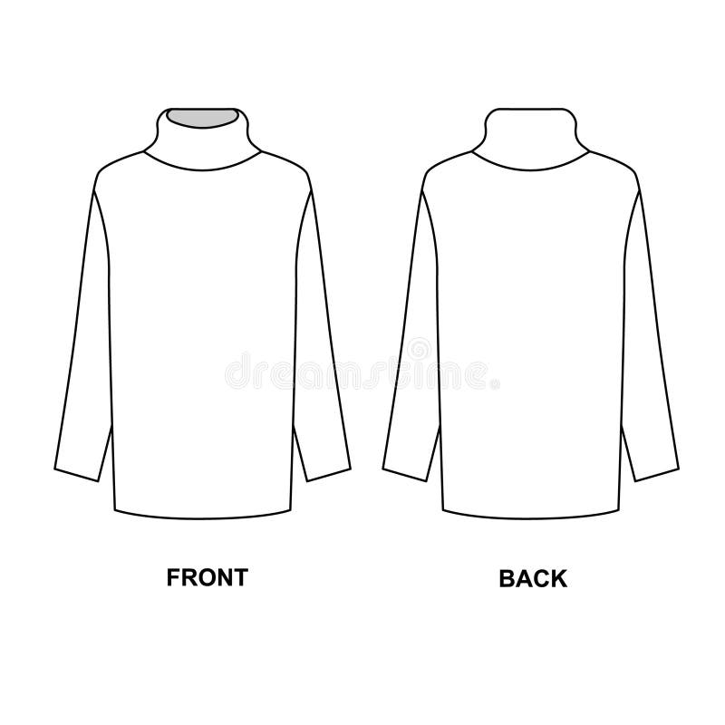 Sketch of Long Sweater with High Neck, Front and Back View. Stock ...