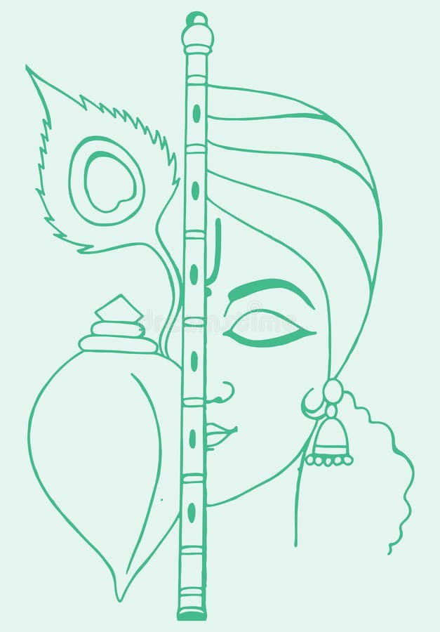 Sketch of Lord Krishna and Design Elements Illustration Stock Vector ...