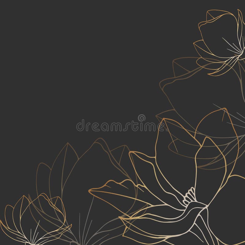 Sketch of a Magnolia Drawn in Gold Stock Vector - Illustration of ...