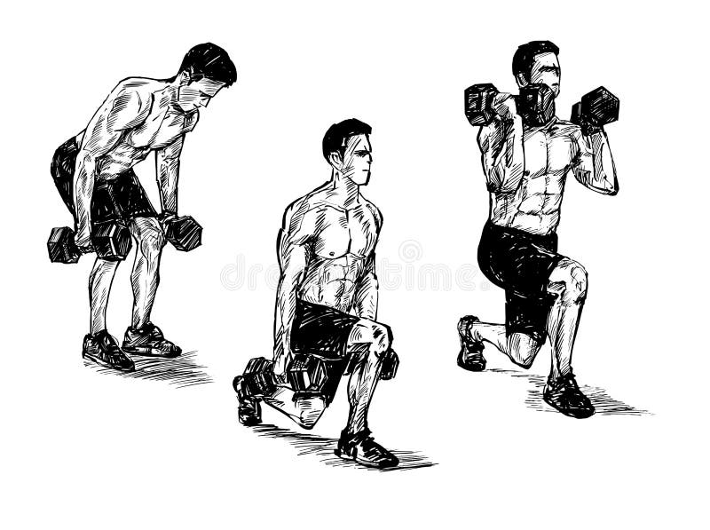 Sketch of the Man Exercise with Dumbbell Hand Draw Stock Vector ...
