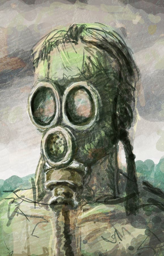 Sketch of a Man in a Gas Mask Stock Illustration - Illustration of ...
