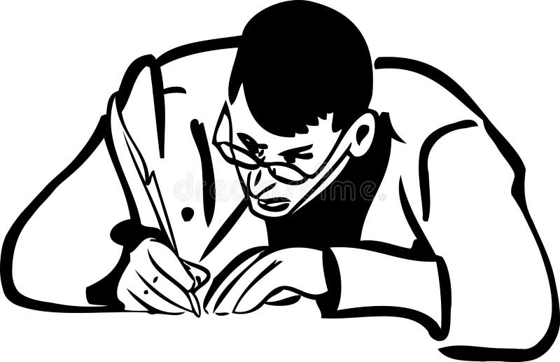 Sketch of a Man with Glasses Writing Quill Pen Stock Vector ...