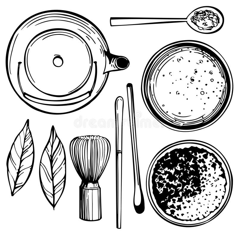 Sketch Matcha Tea Set. Vector Illustration Stock Illustration ...