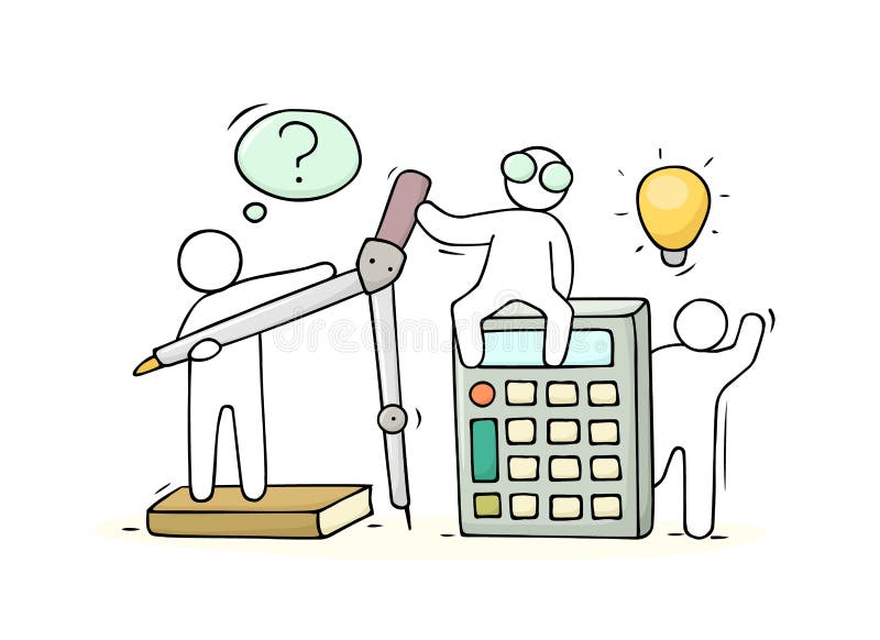 Sketch of Math Class with Working Little People. Stock Vector ...