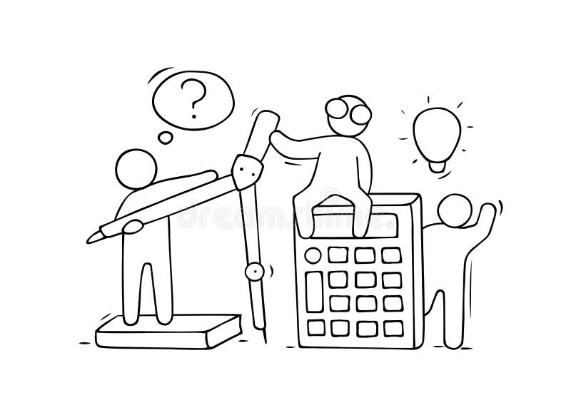 Sketch of Math Class with Working Little People. Stock Vector ...