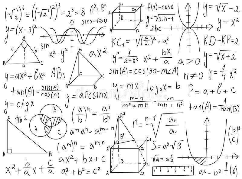 Sketch Math Symbols, Equations and Formulas and Graphics Hand Written ...
