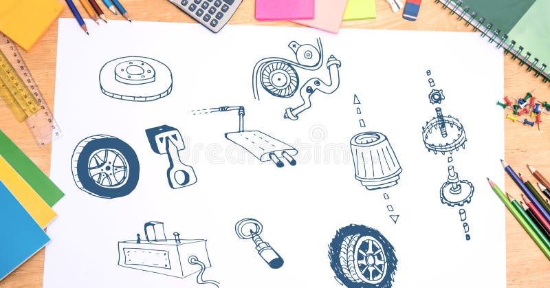 Sketch of Mechanical Car Parts Hand Drawing Stock Image - Image of ...