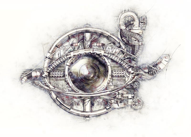 Sketch of a Mechanical Eye, 3D Illustration Stock Illustration ...
